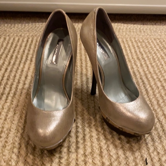 H by Halston | Shoes | H By Halston Stilettos Gold Leather Heels With ...